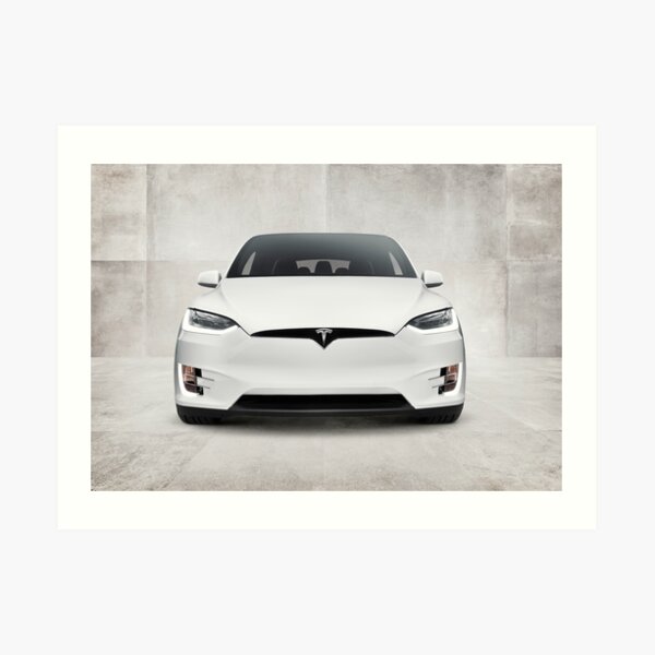 "White 2017 Tesla Model X electric car front view art photo print" Art ...