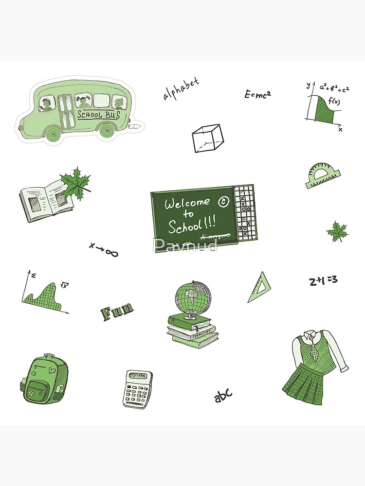 "Green School Subject Sticker Pack" Poster for Sale by Pavnud | Redbubble