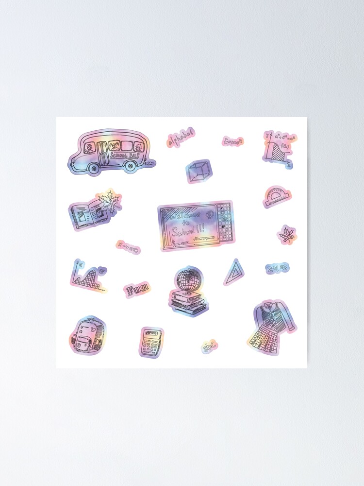 "Pastel Rainbow School Subject Sticker Pack" Poster by Pavnud | Redbubble