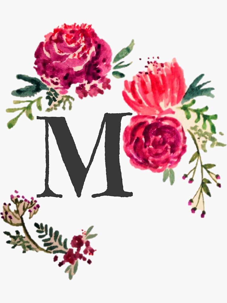 "Floral Monogram Watercolor Letter M" Sticker for Sale by SaraLoone ...
