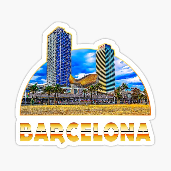 "Skyscrapers on the beach in Barcelona. Spain." Sticker for Sale by ...