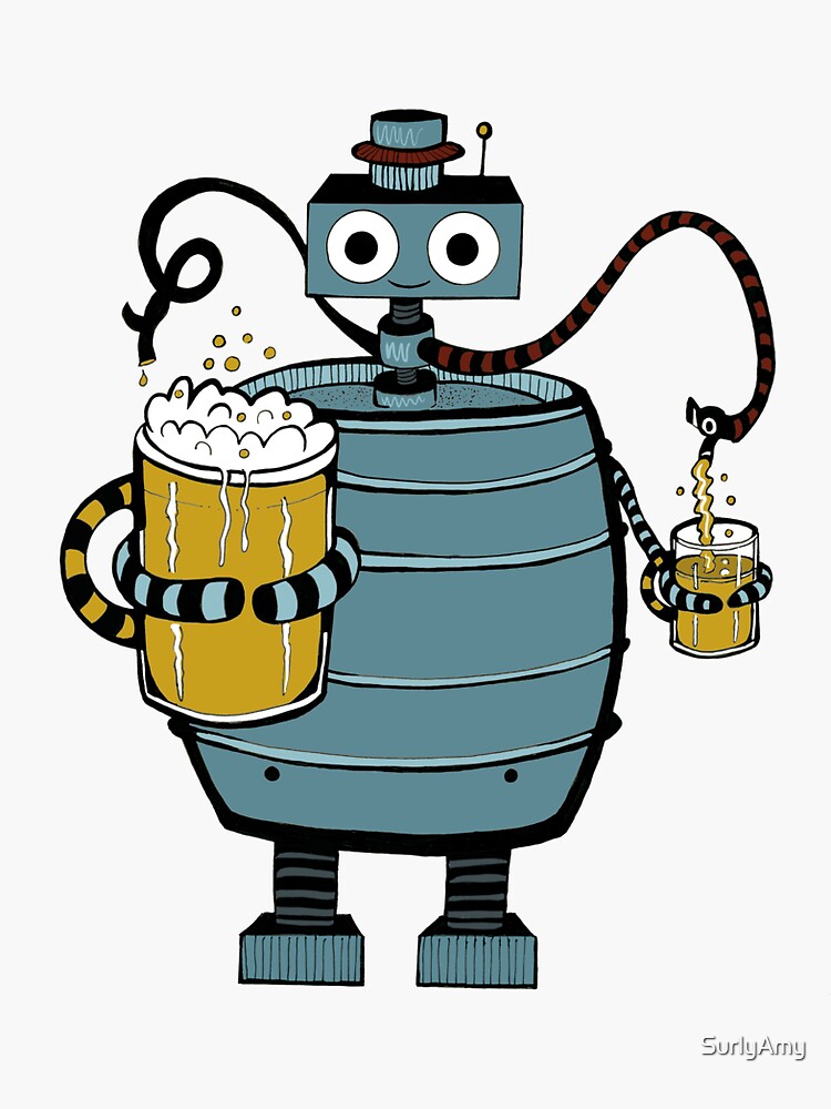 "Beer Bot" Sticker by SurlyAmy | Redbubble