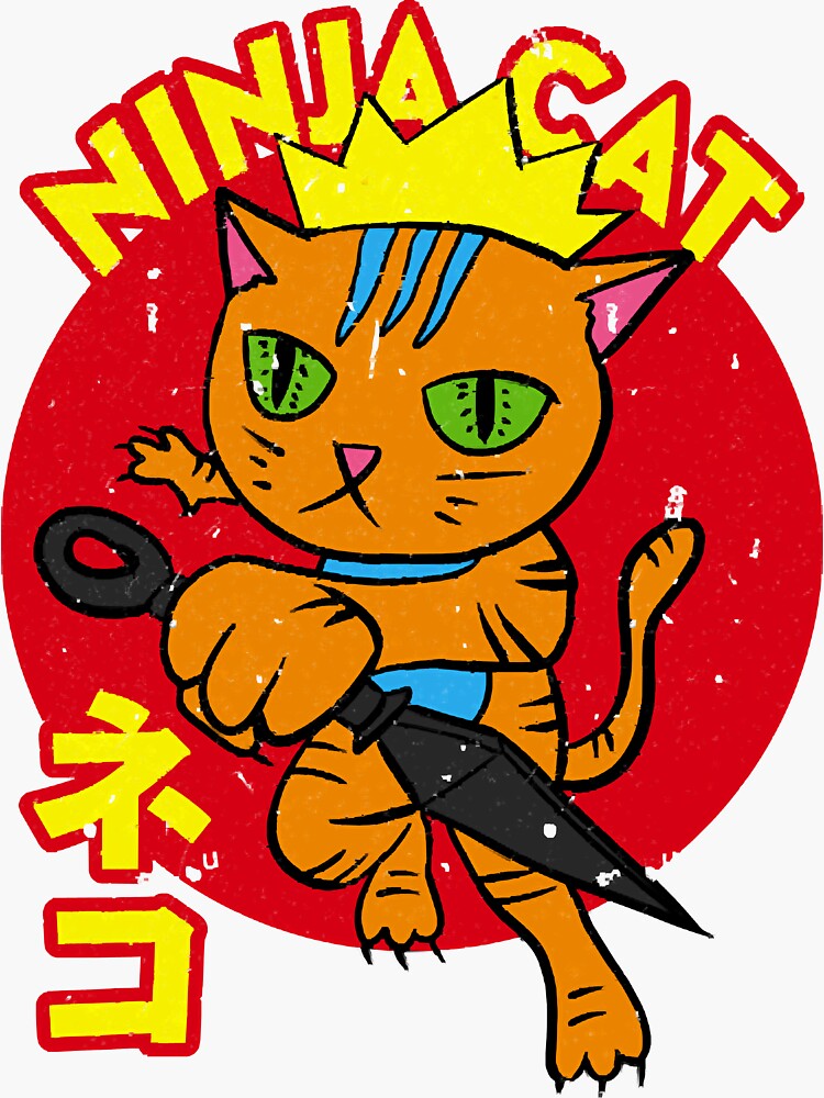 Pegatina «gatos catana (gato gatito gatito felino atigrado) ninja neko ...
