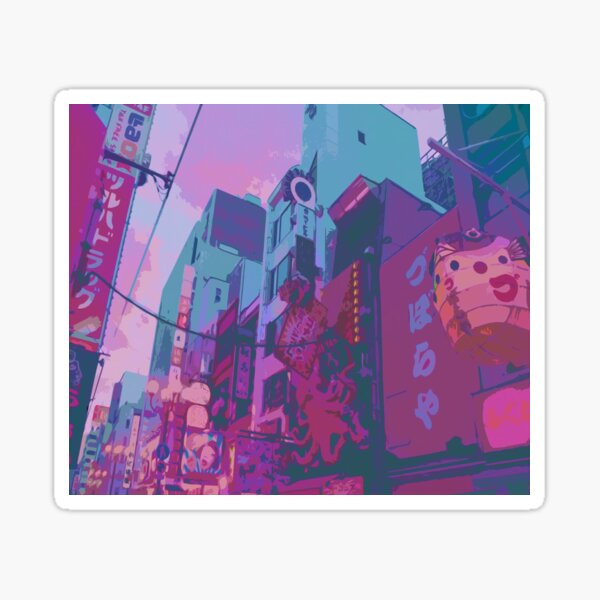 "Japanese skyline in pink and blue pastel" Sticker for Sale by ...
