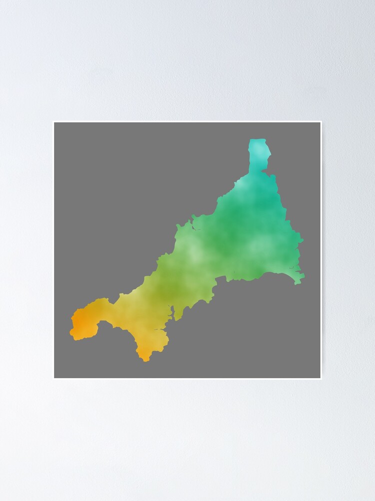 "Watercolour Cornwall Map Cyan Green Yellow" Poster for Sale by ...