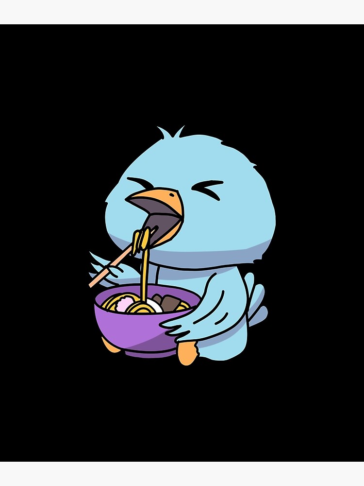 "Anime Kawaii Ramen Eating Blue Bird Japanese Noodles" Art Print by ...