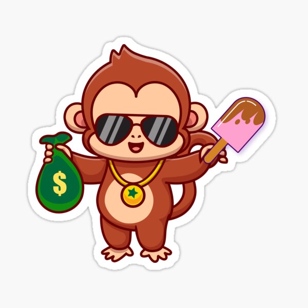 "Cool Monkey Holding Money Bag And Ice Cream" Sticker for Sale by ...