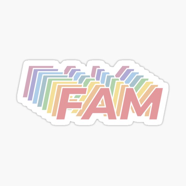 "Fam Pastel Rainbow Aesthetic Typography White Variation" Sticker for ...