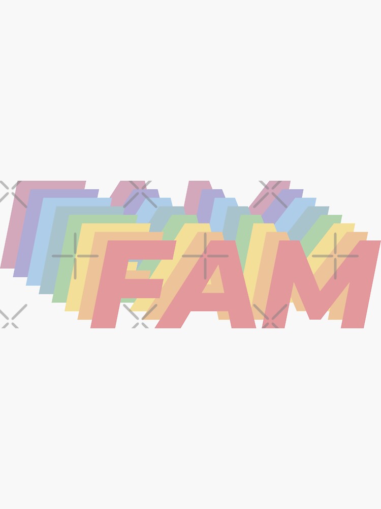 "Fam Pastel Rainbow Aesthetic Typography Plain Variation" Sticker for ...