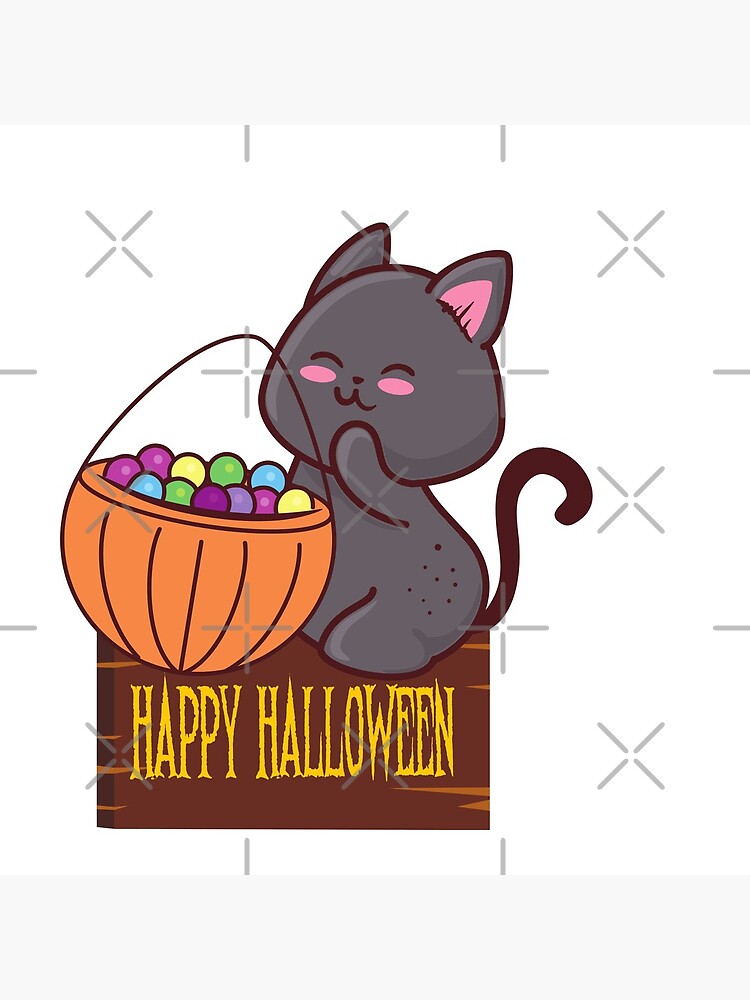 " Kawaii Cute Happy Halloween Candy Bucket Kitty Cat" Poster for Sale ...