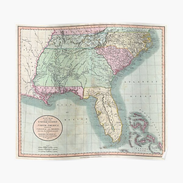 "Vintage Map of The Southeastern U.S. (1806)" Poster for Sale by ...