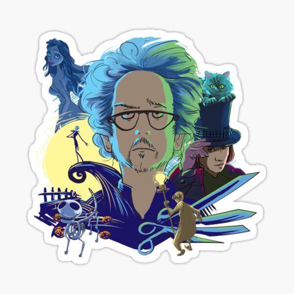 "Tim Burton and his memorable characters " Sticker for Sale by ...