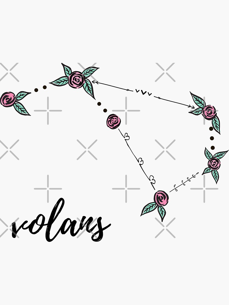 "Volans (Flying Fish) Constellation Roses and Hearts Doodle" Sticker ...