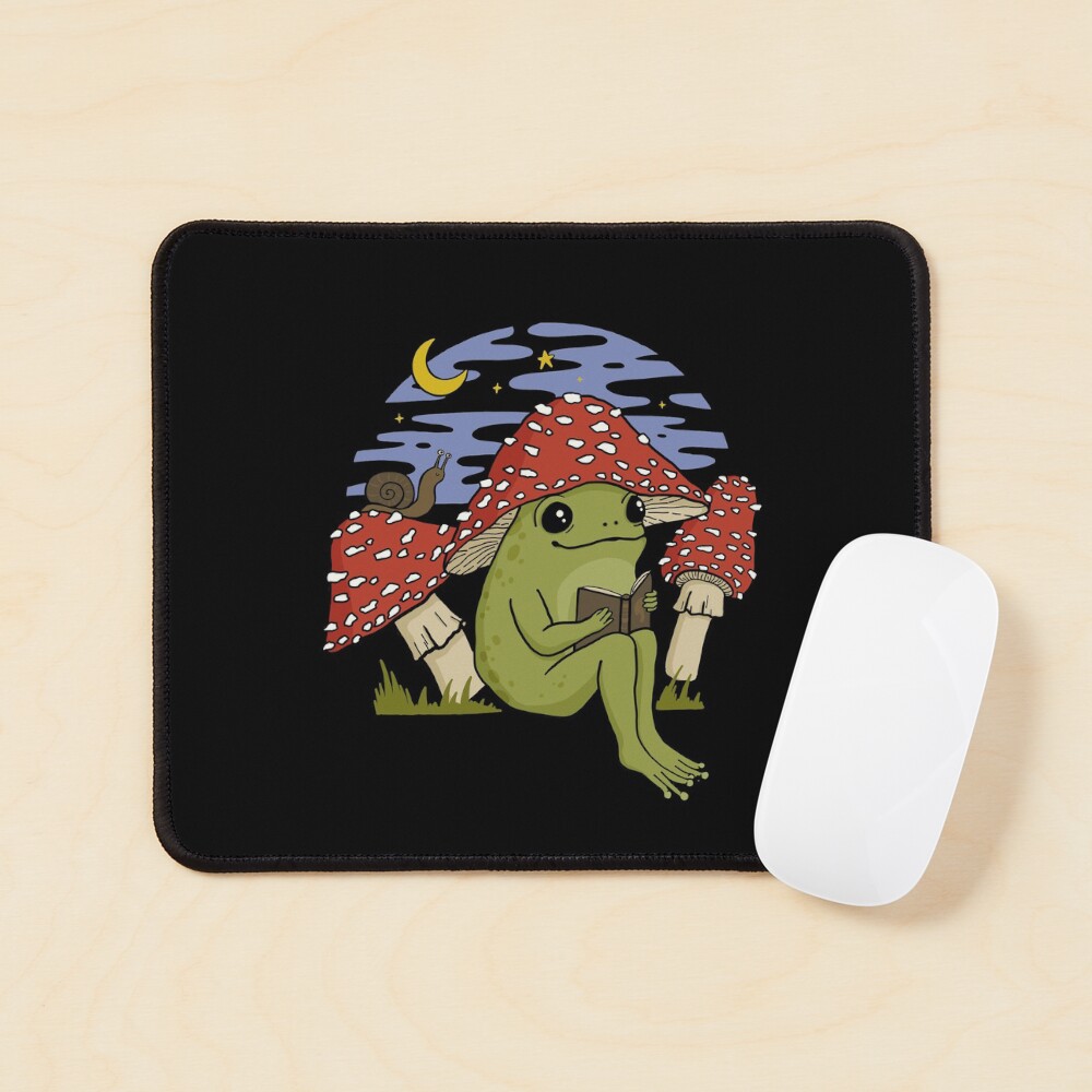"Cute Cottagecore Frog in Mushroom Hat Reading a Book: A Goblincore ...