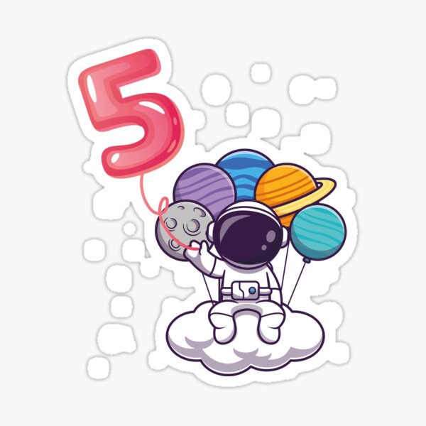 "Kids Turning 5 Year Old Birthday Boy Astronaut 5th Bday Girl" Sticker ...