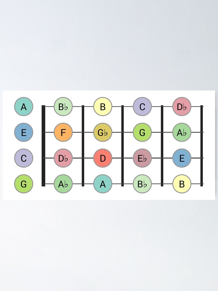 "Ukulele Fretboard - All Chromatic Notes on the 1st 4 Frets" Poster by ...