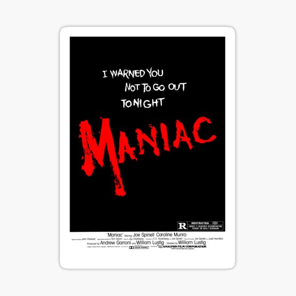 "Maniac" Sticker for Sale by ilovemovieart | Redbubble