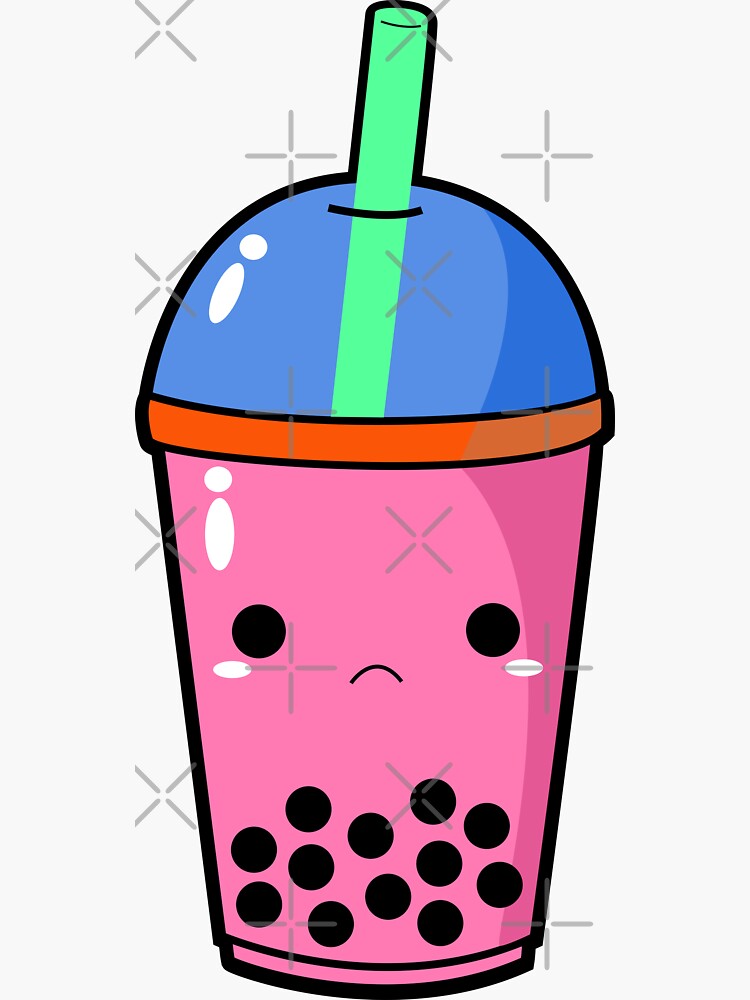 "Sad Pink Bubble Tea Kawaii" Sticker for Sale by DAFIN | Redbubble