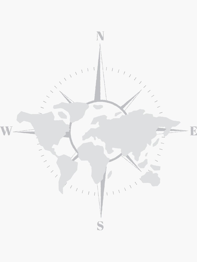 Sticker « boussole carte du monde, boussole dessin de carte du monde ...