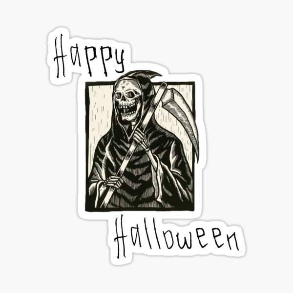 "Happy Grim Halloween" Sticker for Sale by Grizzlyware | Redbubble
