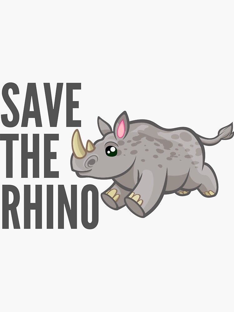 "Save The Rhino - Cute Cartoon Illustration" Sticker for Sale by ...