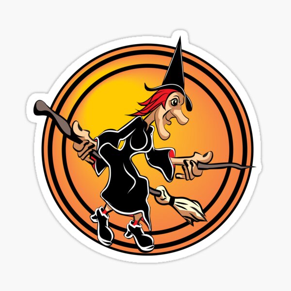 "Cartoon Witch on a Broom" Sticker for Sale by MontanaJack | Redbubble