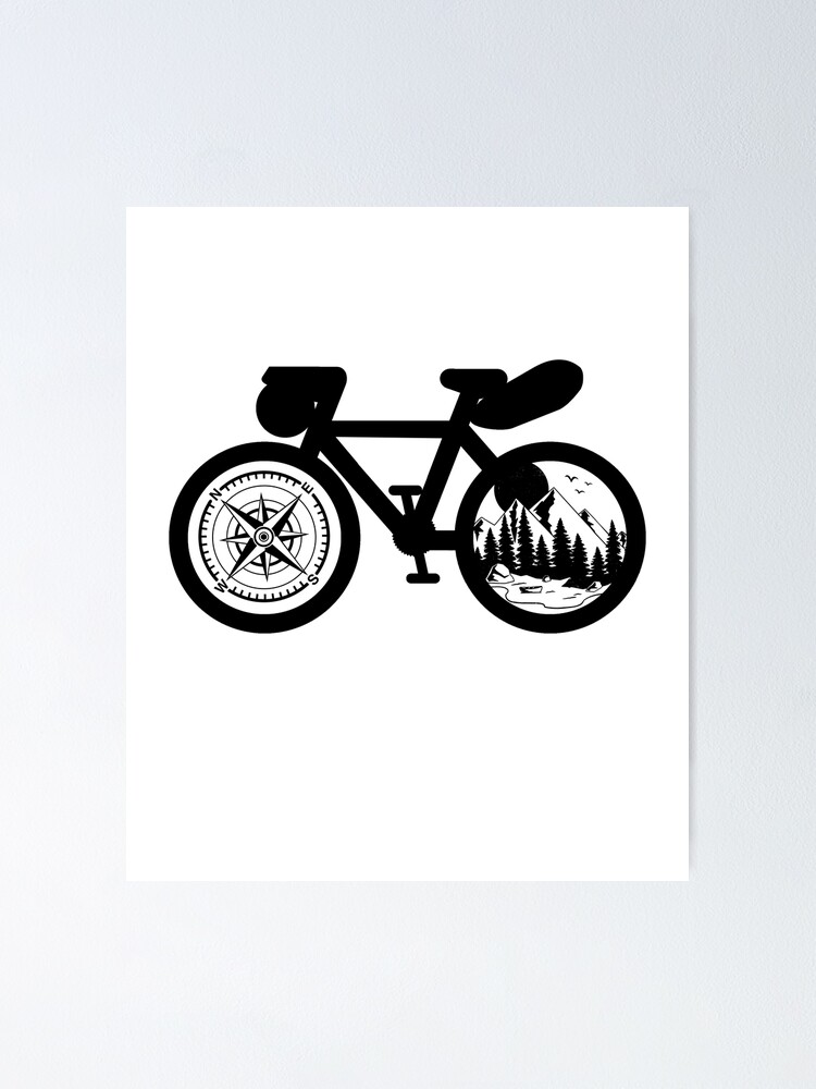 Póster «Bicicleta de aventura con brújula en blanco y negro» de ...