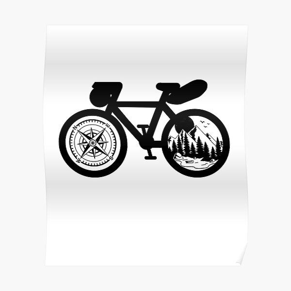Póster «Bicicleta de aventura con brújula en blanco y negro» de ...