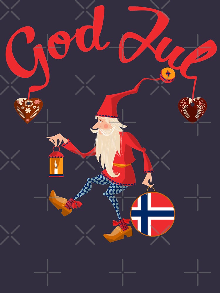 "God Jul Norwegian Merry Christmas Norway Tomte Gnome Nisse" T-shirt ...