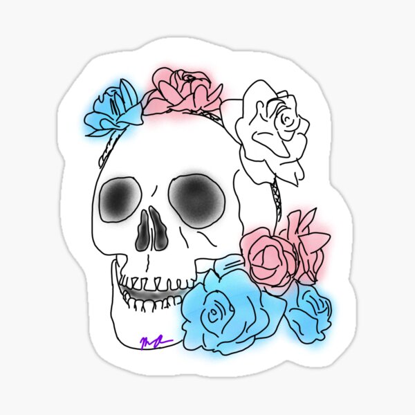"Skull in a trans flower crown" Sticker for Sale by MushroomCryptid ...