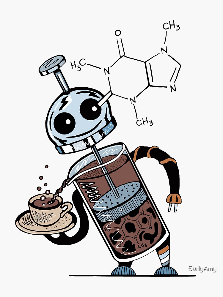 "Coffee Bot" Sticker by SurlyAmy | Redbubble