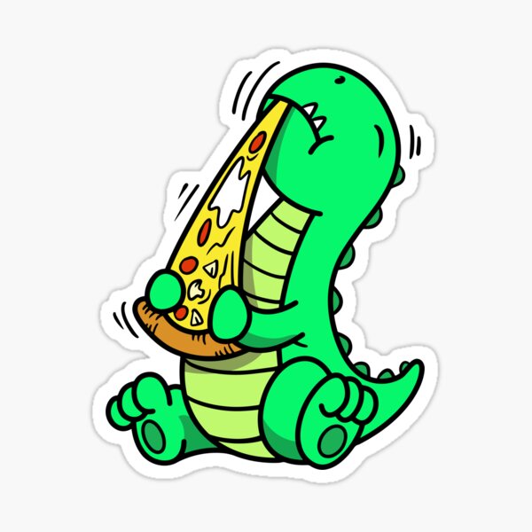 "Cute Dinosaur Eat Pizza, Dino Pizza" Sticker for Sale by amikastudio ...