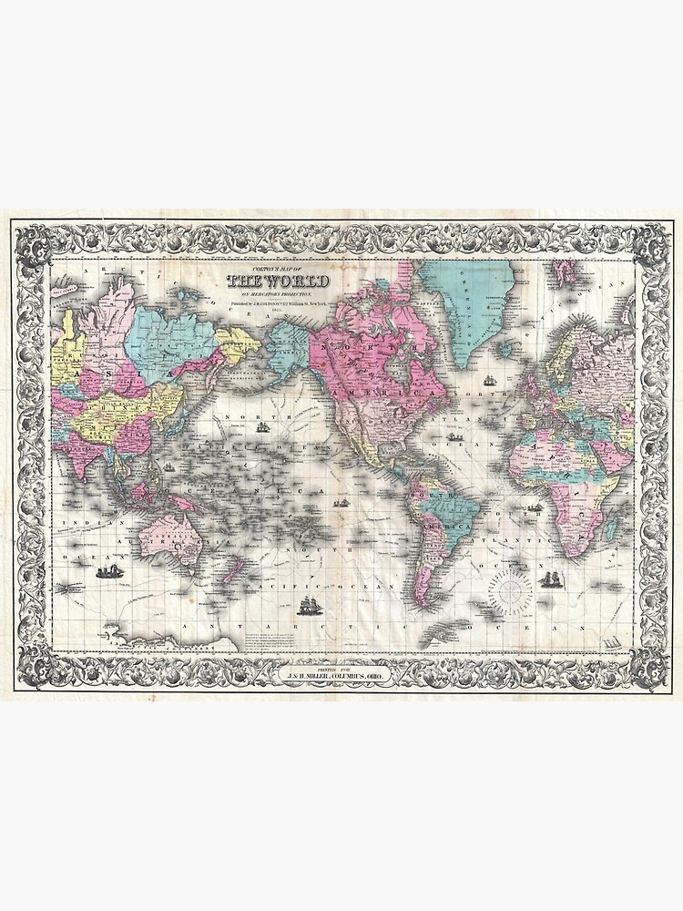 "Vintage Map of The World (1852)" Poster by BravuraMedia | Redbubble