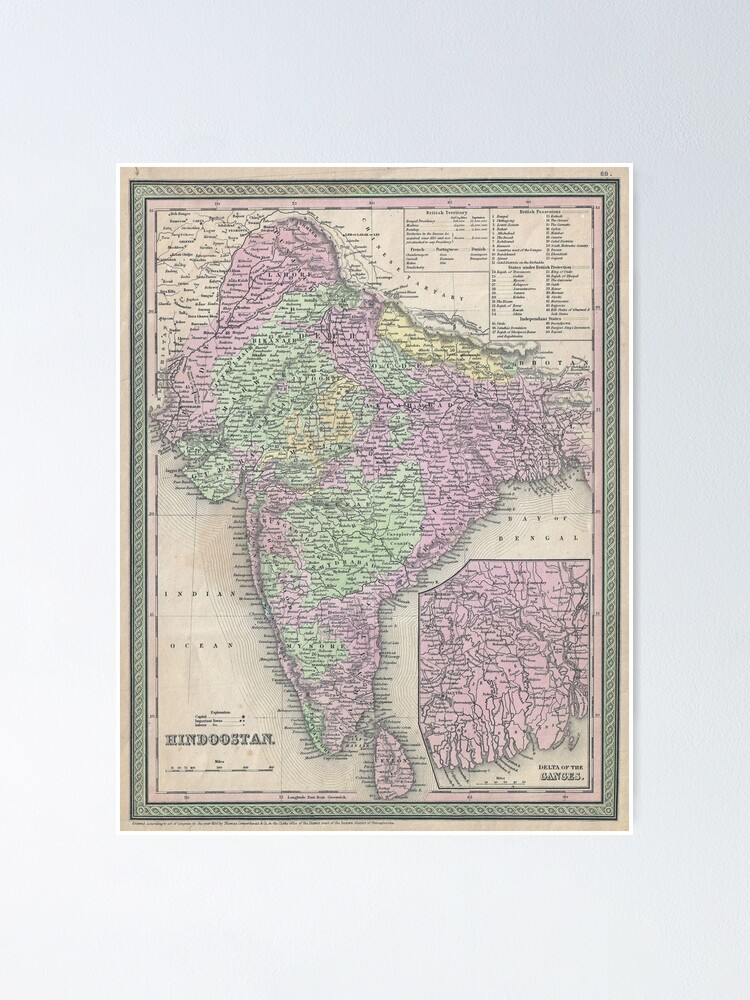 "Vintage Map of India (1853)" Poster by BravuraMedia | Redbubble
