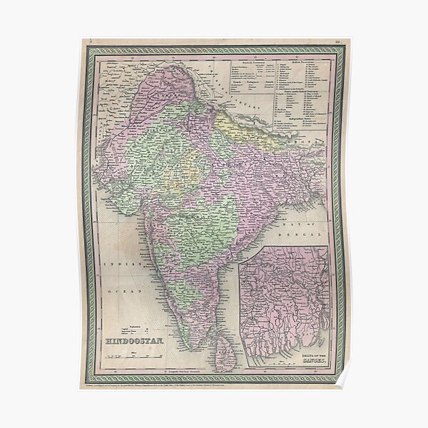 "Vintage Map of India (1853)" Poster by BravuraMedia | Redbubble
