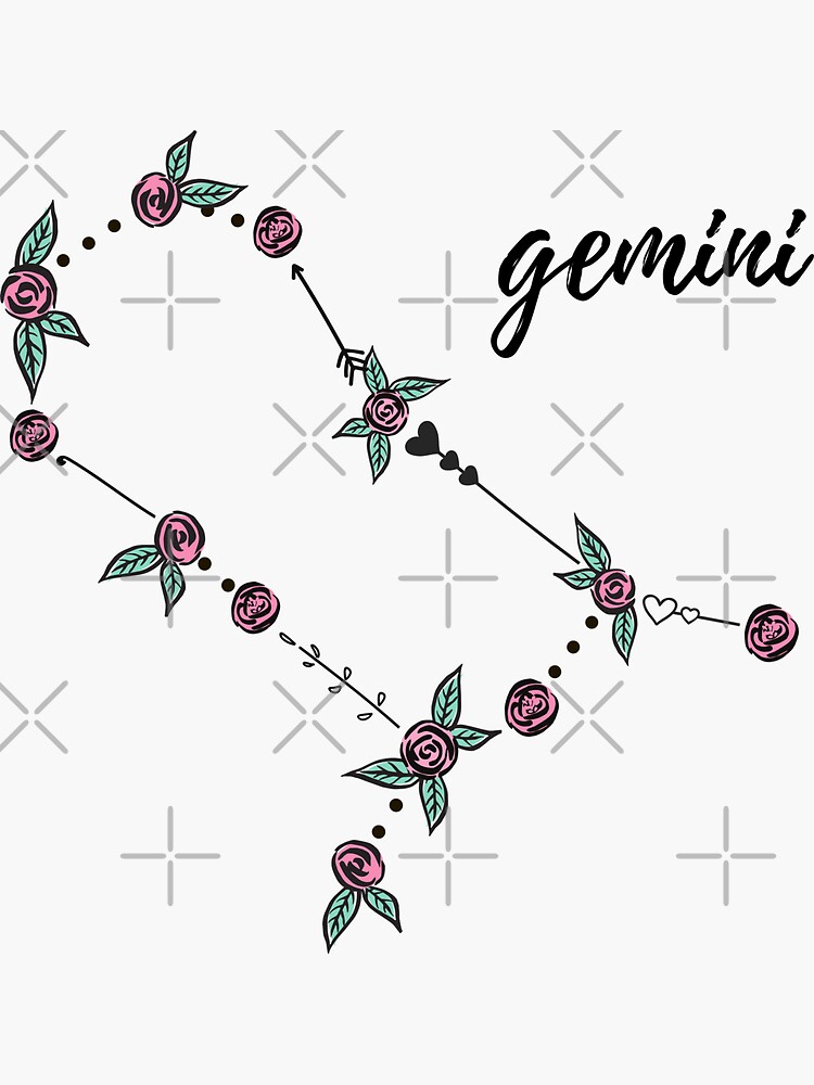 "Gemini Zodiac Sign Constellation Roses and Hearts Doodle" Sticker for ...