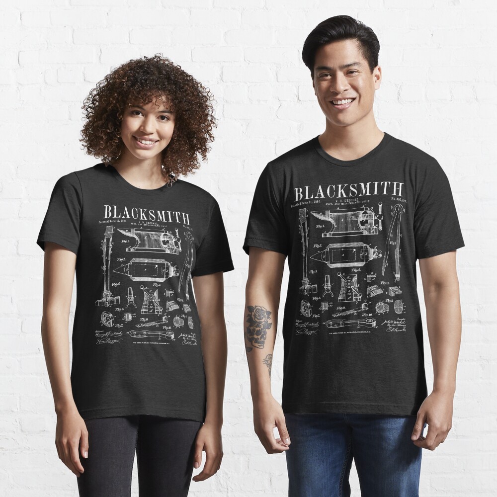 "Blacksmith Anvil And Tools Vintage Patent Drawing Print" T-shirt for ...