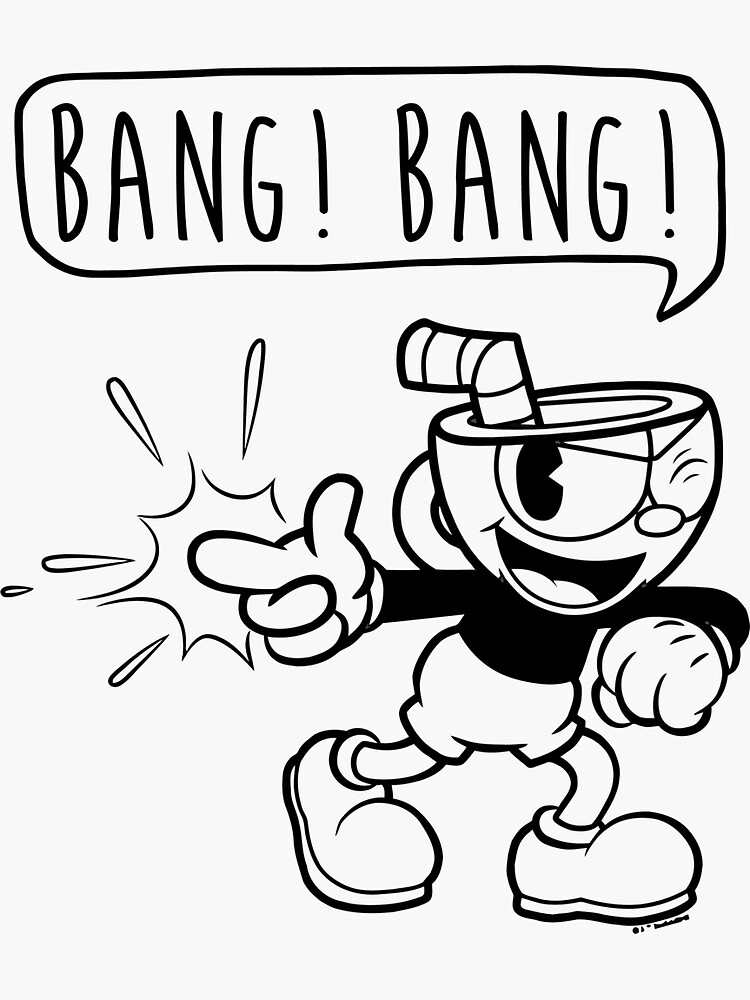 "Cuphead Bang Bang Finger Gun Outline Graphic Hoodie" Sticker for Sale ...