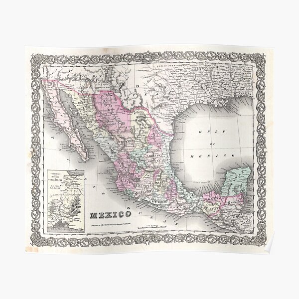 "Vintage Map of Mexico (1855) " Poster by BravuraMedia | Redbubble