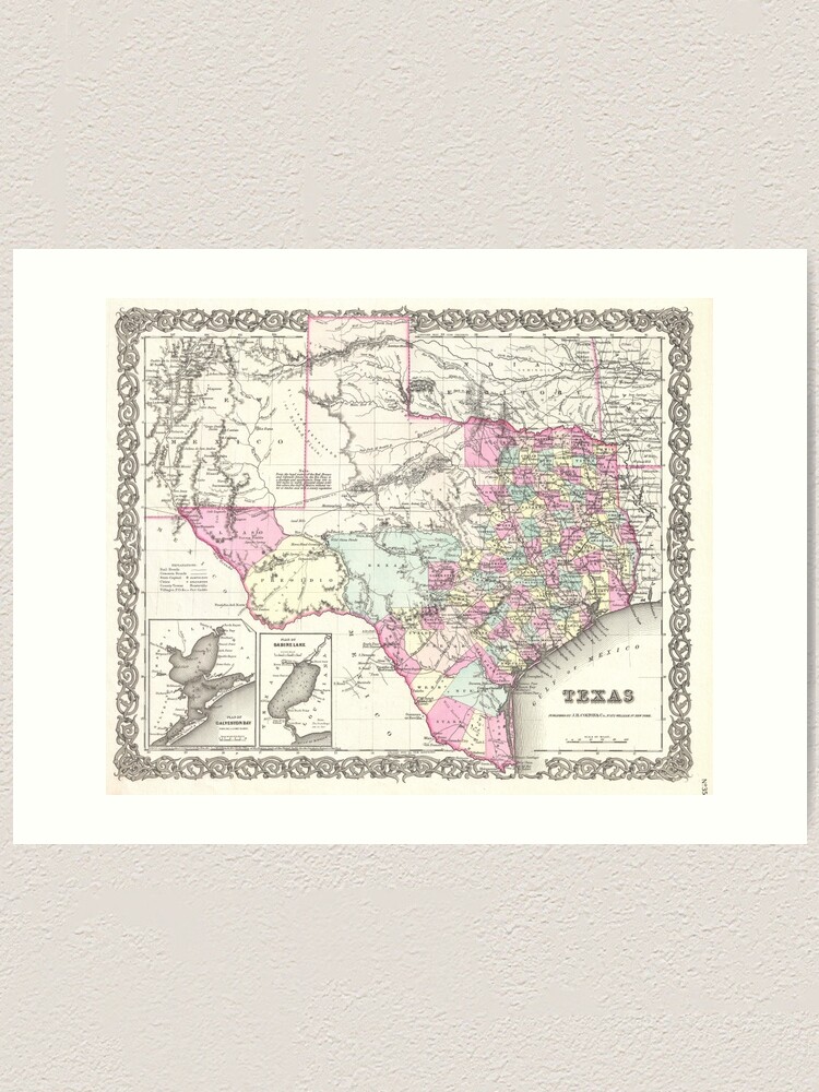 "Vintage Map of Texas (1855) " Art Print for Sale by BravuraMedia ...