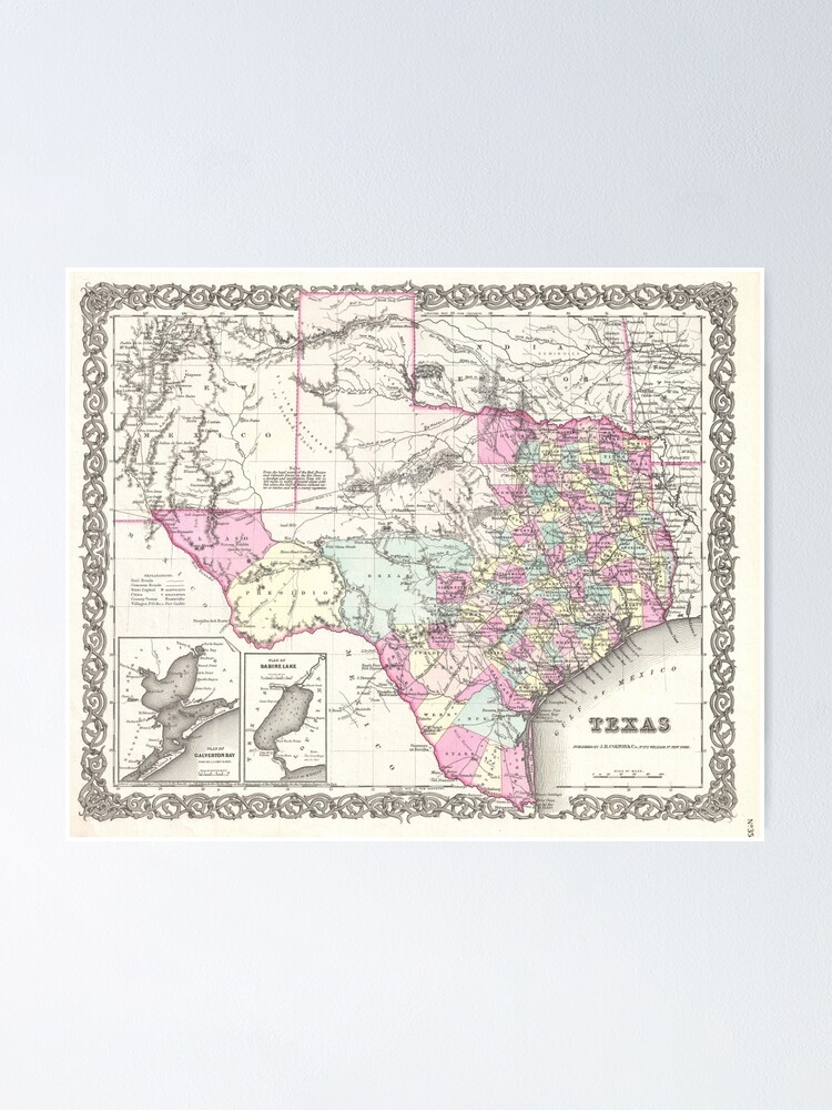 "Vintage Map of Texas (1855) " Poster for Sale by BravuraMedia | Redbubble