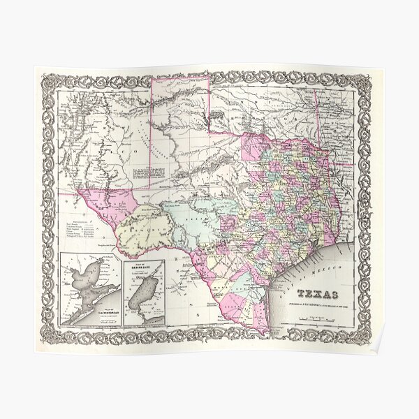 "Vintage Map of Texas (1855) " Poster for Sale by BravuraMedia | Redbubble