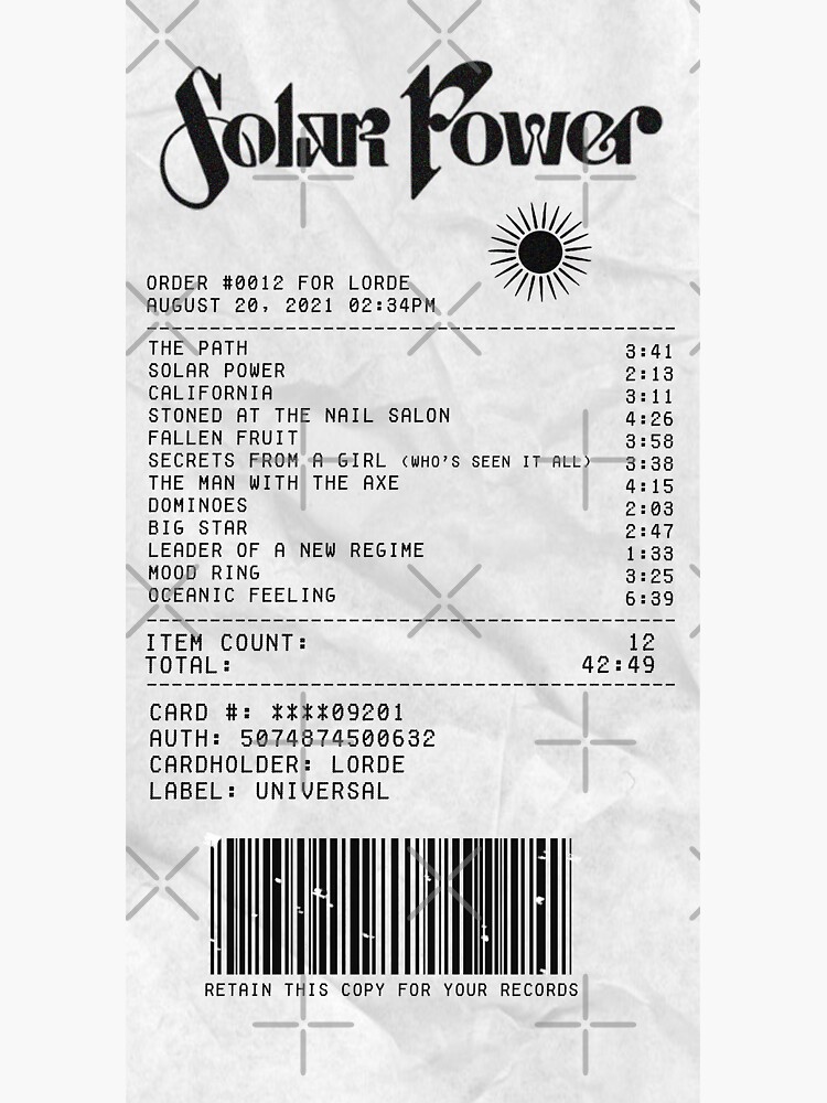 "solar power album receipt" Sticker for Sale by d00dling | Redbubble