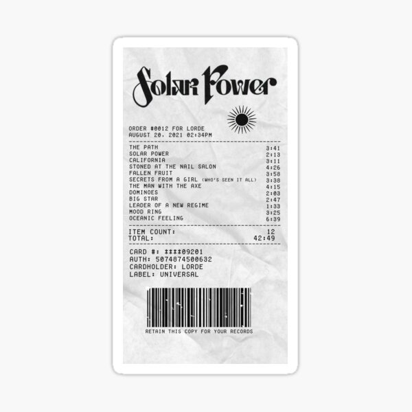 "solar power album receipt" Sticker for Sale by d00dling | Redbubble