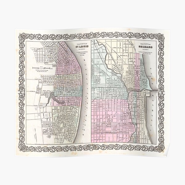 "Vintage Map of Chicago and St. Louis (1855) " Poster for Sale by ...