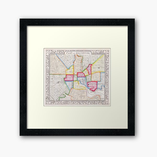 "Vintage Map of Downtown Baltimore (1860)" Framed Art Print for Sale by ...