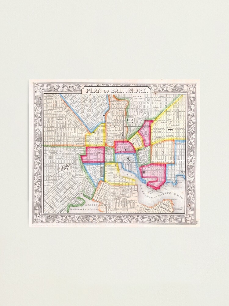 "Vintage Map of Downtown Baltimore (1860)" Photographic Print by ...