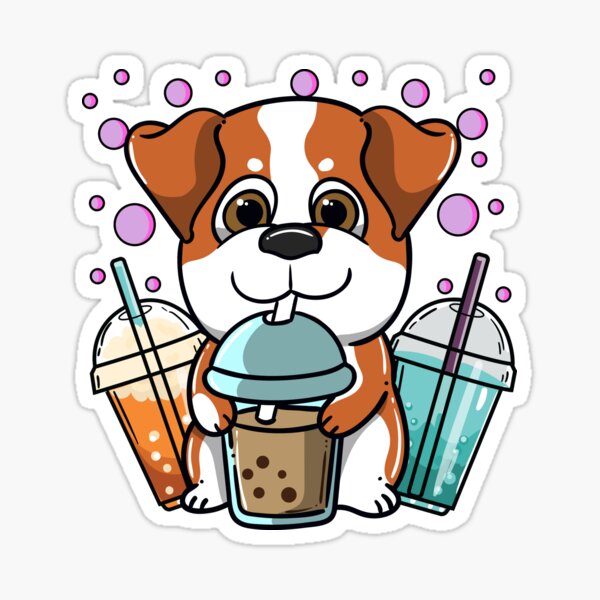 "Cute Jack Russell Terrier Drinking Bubble Tea" Sticker for Sale by ...
