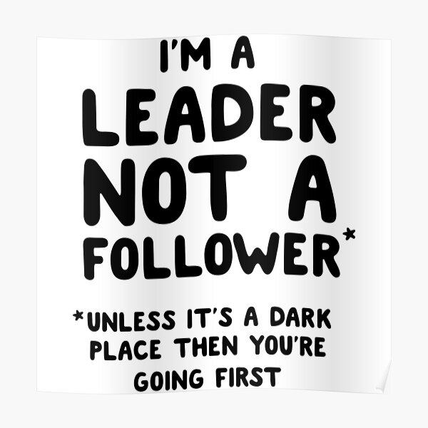 "I'm a leader not a follower. Unless it's a dark place then you're ...