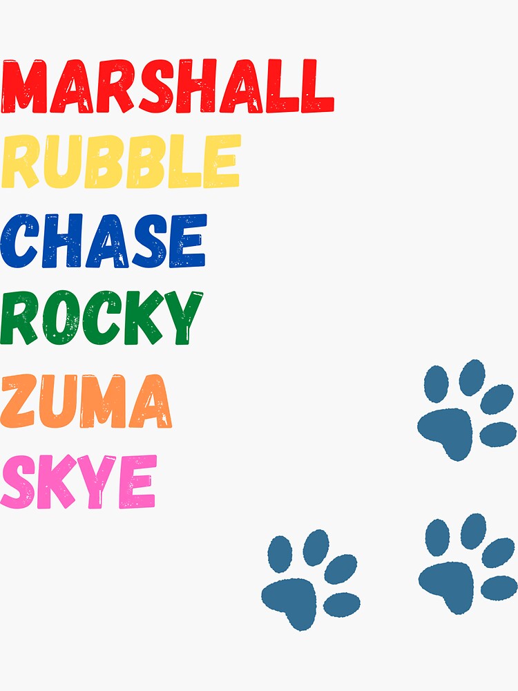 "Paw patrol dog names" Sticker for Sale by Twentyify | Redbubble